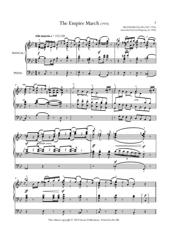Forwoods ScoreStore | Elgar: Empire March transcribed by Winpenny for Organ published by Encore