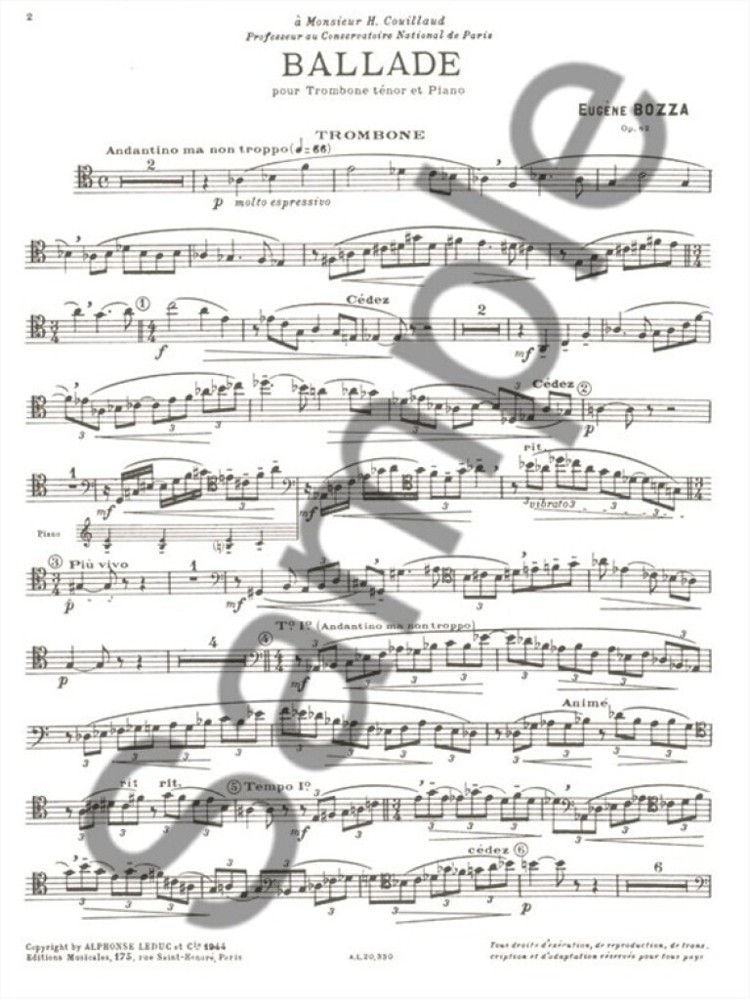 Bozza: Ballade for Trombone & Piano published by Leduc | Forwoods ...