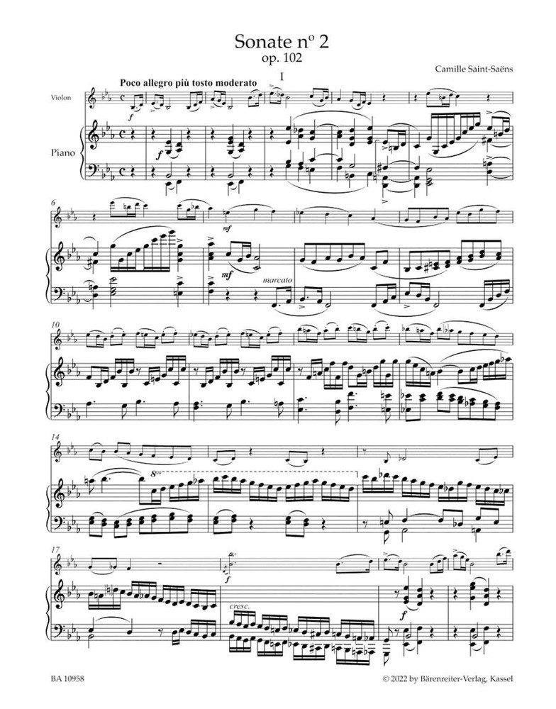 Forwoods Scorestore Saint Saens Sonata No 2 In Eb Opus 102 For