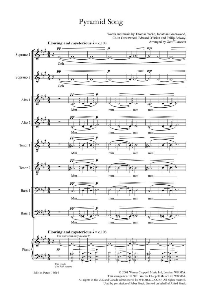 Forwoods ScoreStore | Radiohead: Pyramid Song SSAATTBB published by Peters