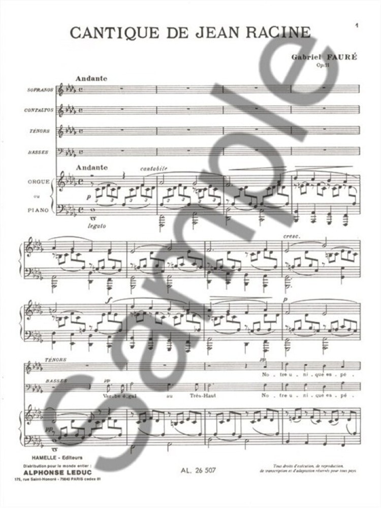 Faure: Cantique de Jean Racine SATB published by Leduc | Forwoods ...