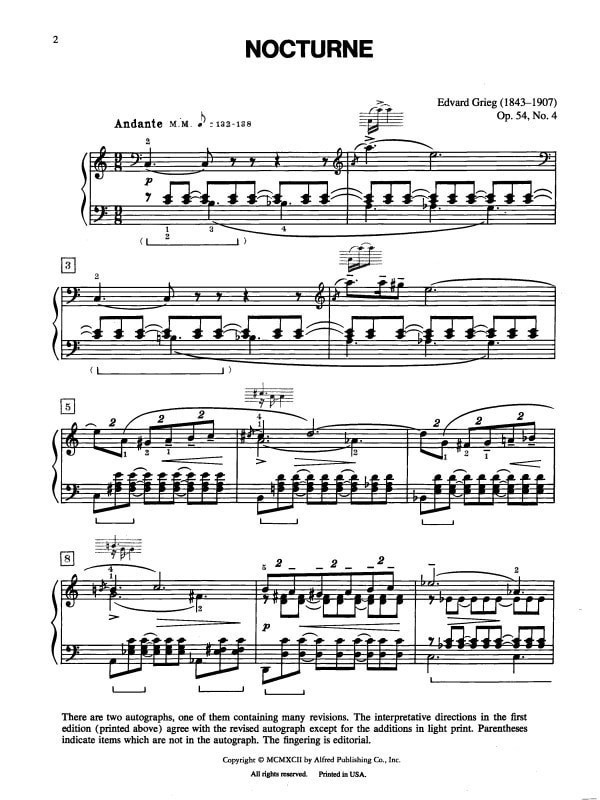 Forwoods ScoreStore | Grieg: Nocturne Opus 54/4 for Piano published by ...