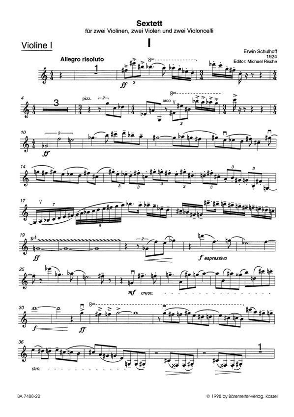 Schulhoff: String Sextet (1920-24) published by Barenreiter - Set of ...