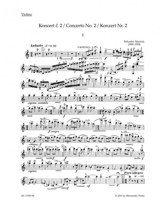Martinu: Concerto for Violin and Orchestra no. 2 H 293 published by ...