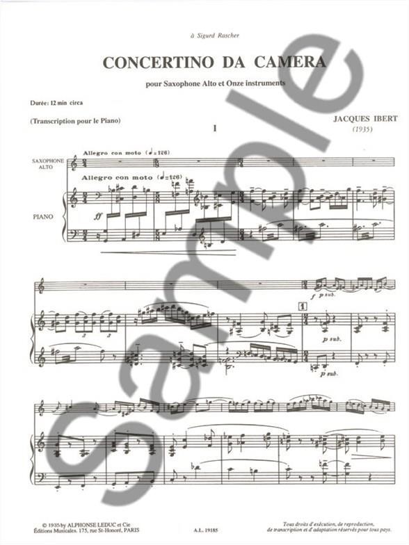Ibert: Concertino Da Camera for Alto Saxophone published by Leduc ...
