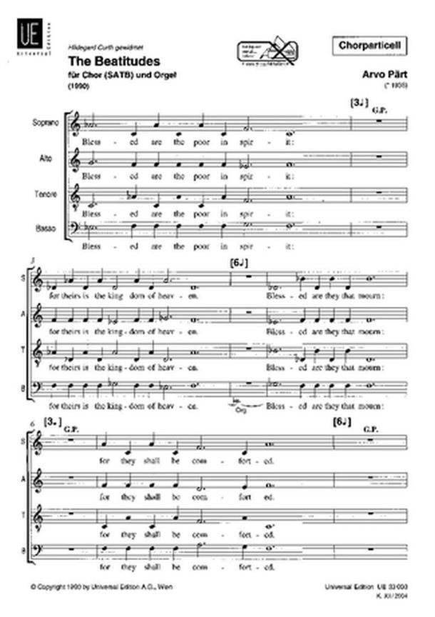 Arvo Part: The Beatitudes (choral score) published by Universal ...